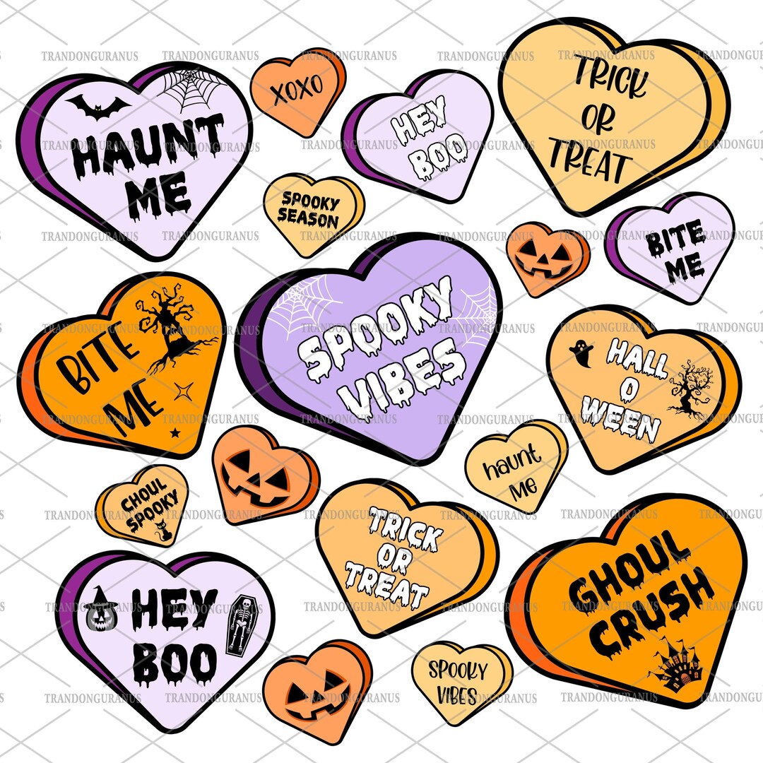 Candy Hearts Halloween Png, Spooky Vibes Png, Trick or Treat, Retro ...