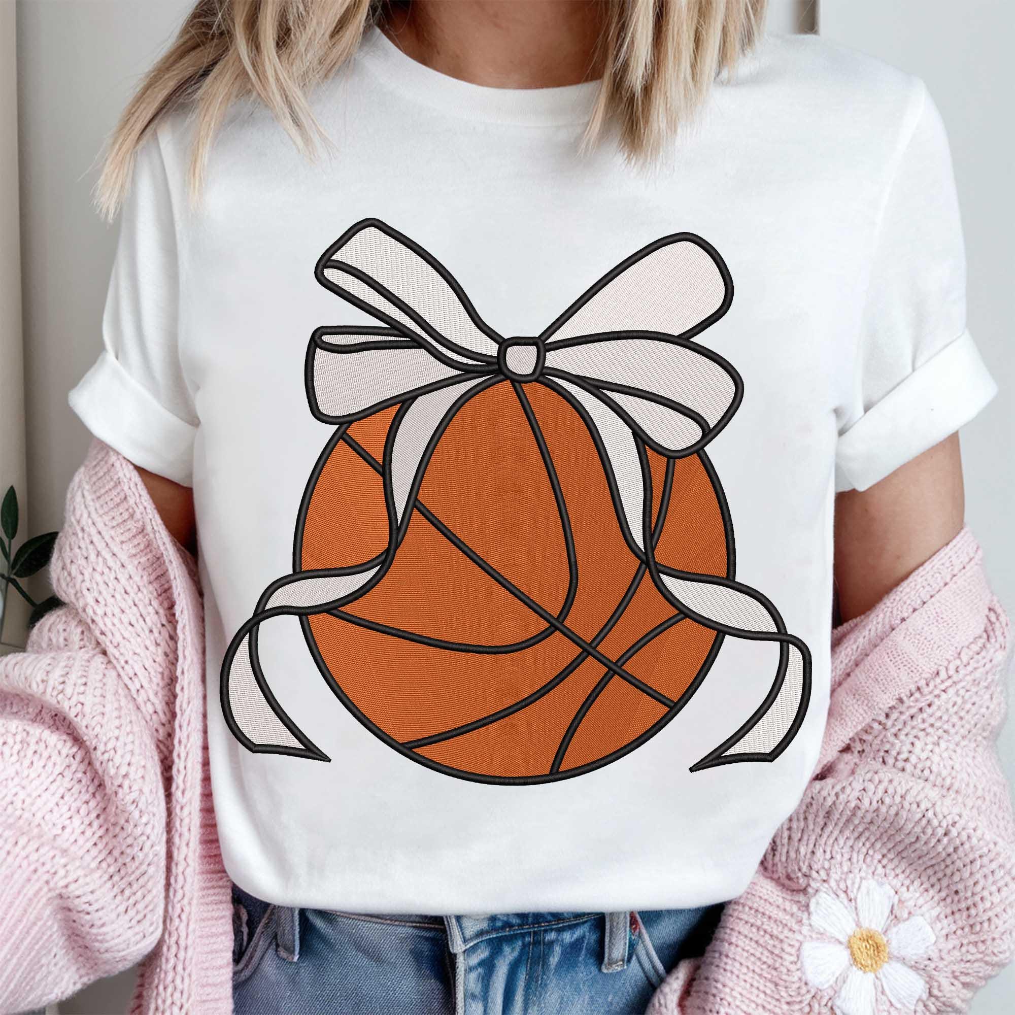 Basketball With Bow Embroidery Design, Cute Sports Ball Machine ...