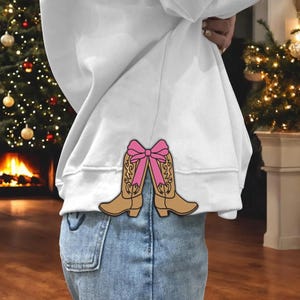 Howdy Christmas Boots Side Coquette Bow Sweatshirt Embroidery Design ...
