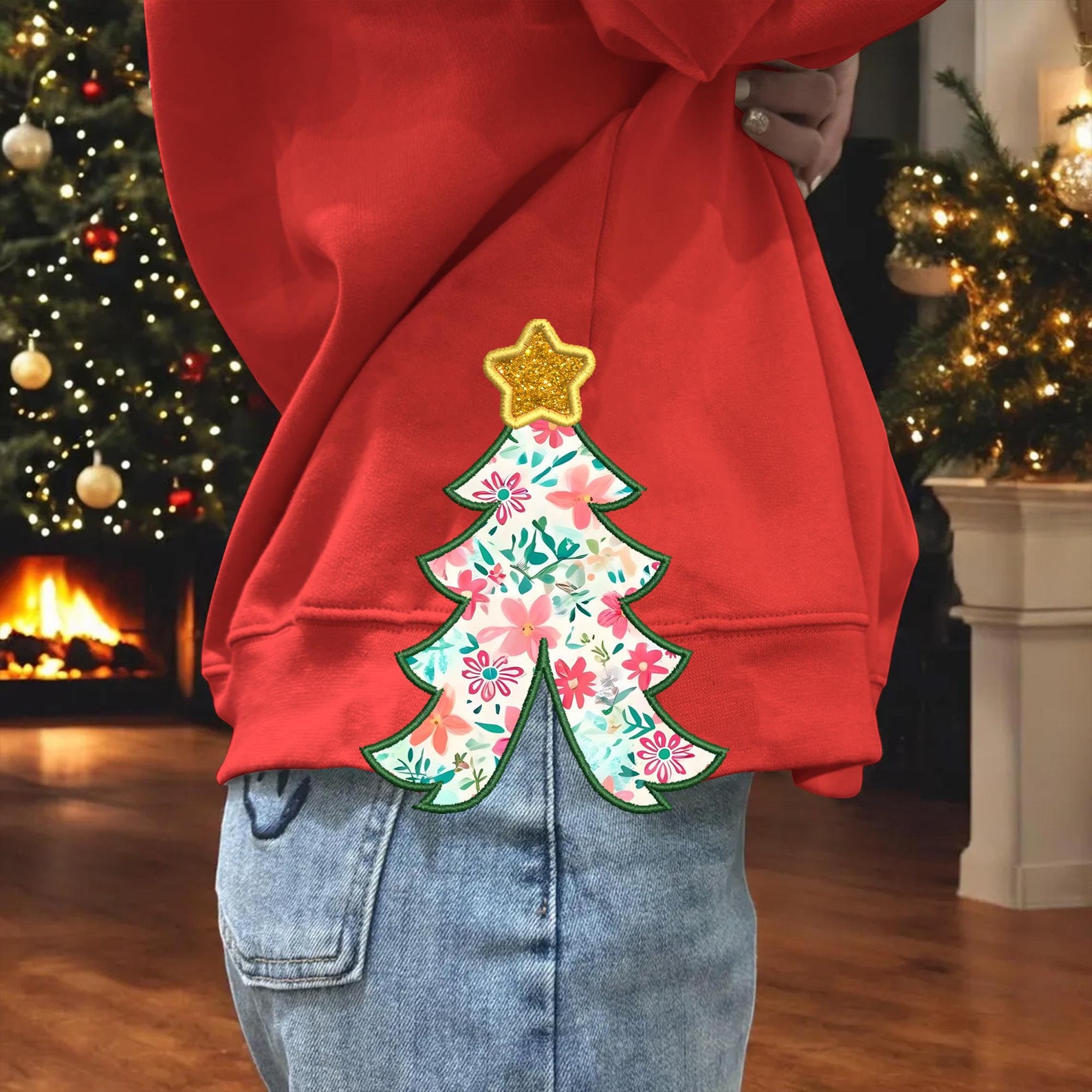 Christmas Tree Glitter Side Bow Sparkle Coquette Side Bow Design ...