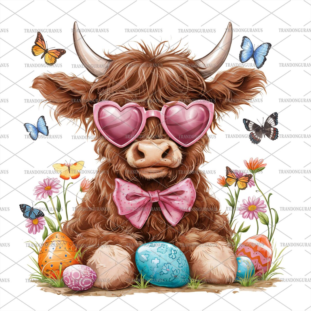 Highland Cow Western Easter Day Png, Happy Easter Highland Cow Bow ...