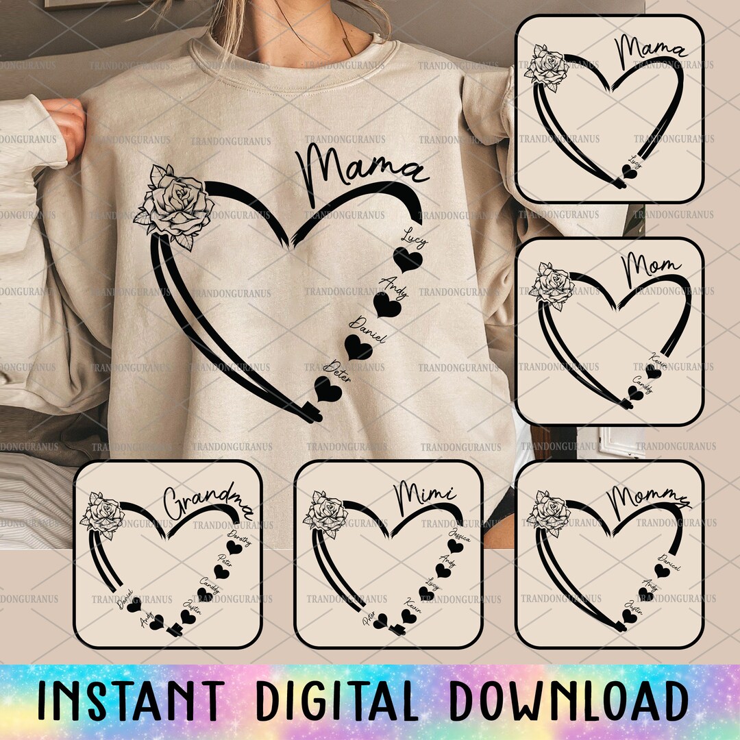 Bundle Custom Mama Heart With Kids Name Svg, Mama Love Svg, Customized ...