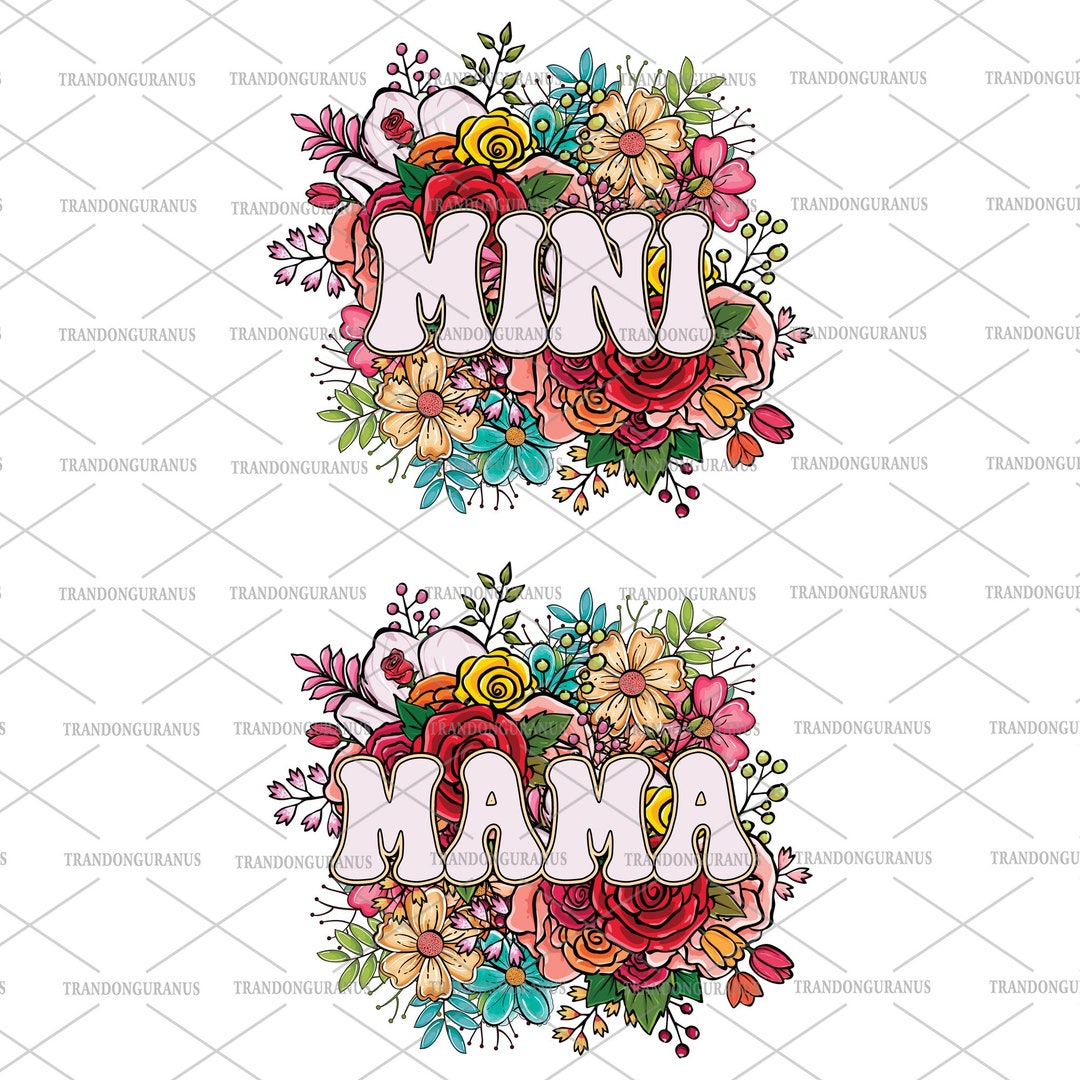 Bundle Retro Mama Mini Floral Png, Mom and Daughter, Happy Mother's Day ...