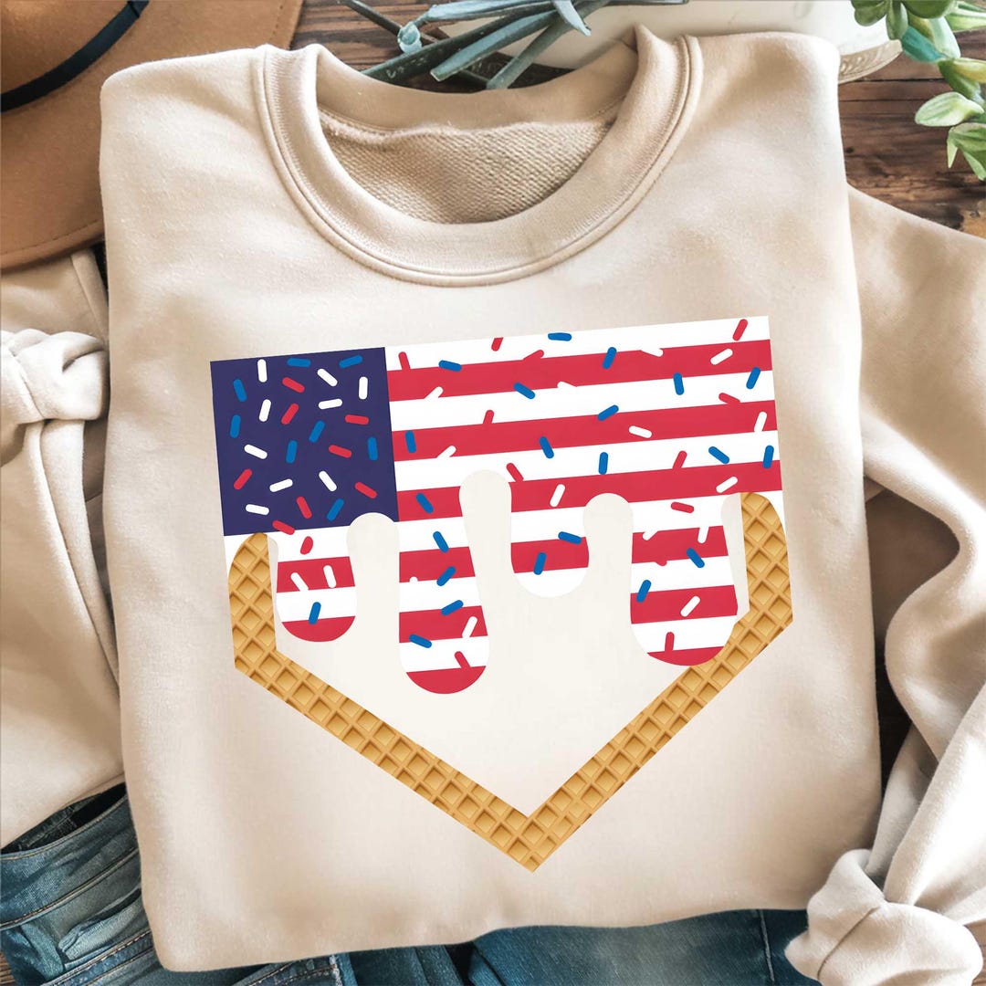 USA Flag Ice Cream Drip Home Plate Png, Ice Cream 4th of July Png, Red ...