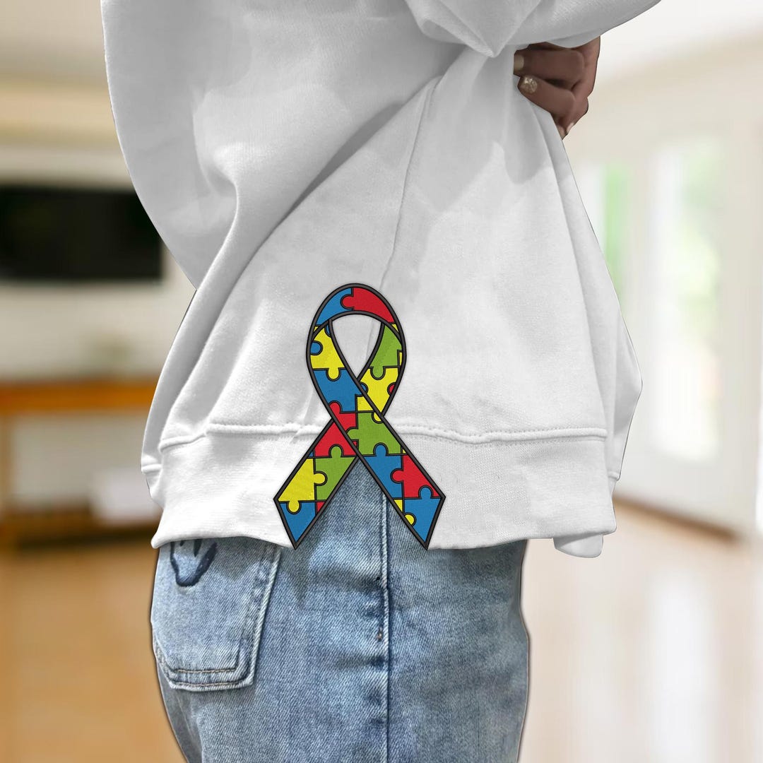 Autism Coquette Bow Side Sweatshirt Design, Autism Awareness Embroidery ...