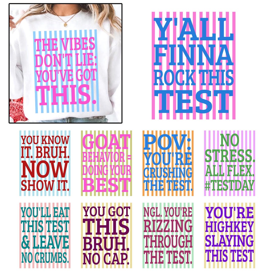 Striped Test Day Png Bundle, Gen Z State Testing Png, Preppy Teacher ...