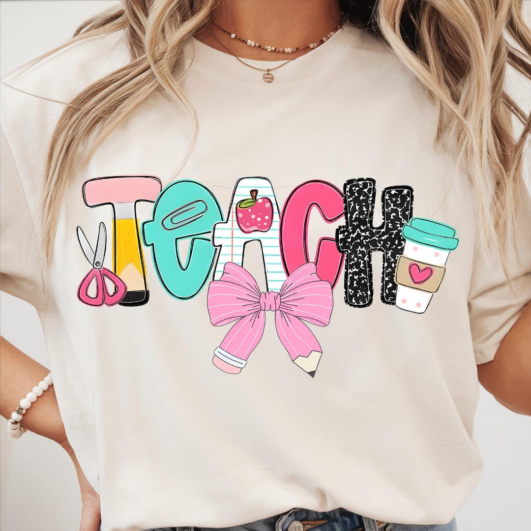 Retro Teacher Pencil Bow Png, Teacher Coquette Bow Shirt, Gift for ...