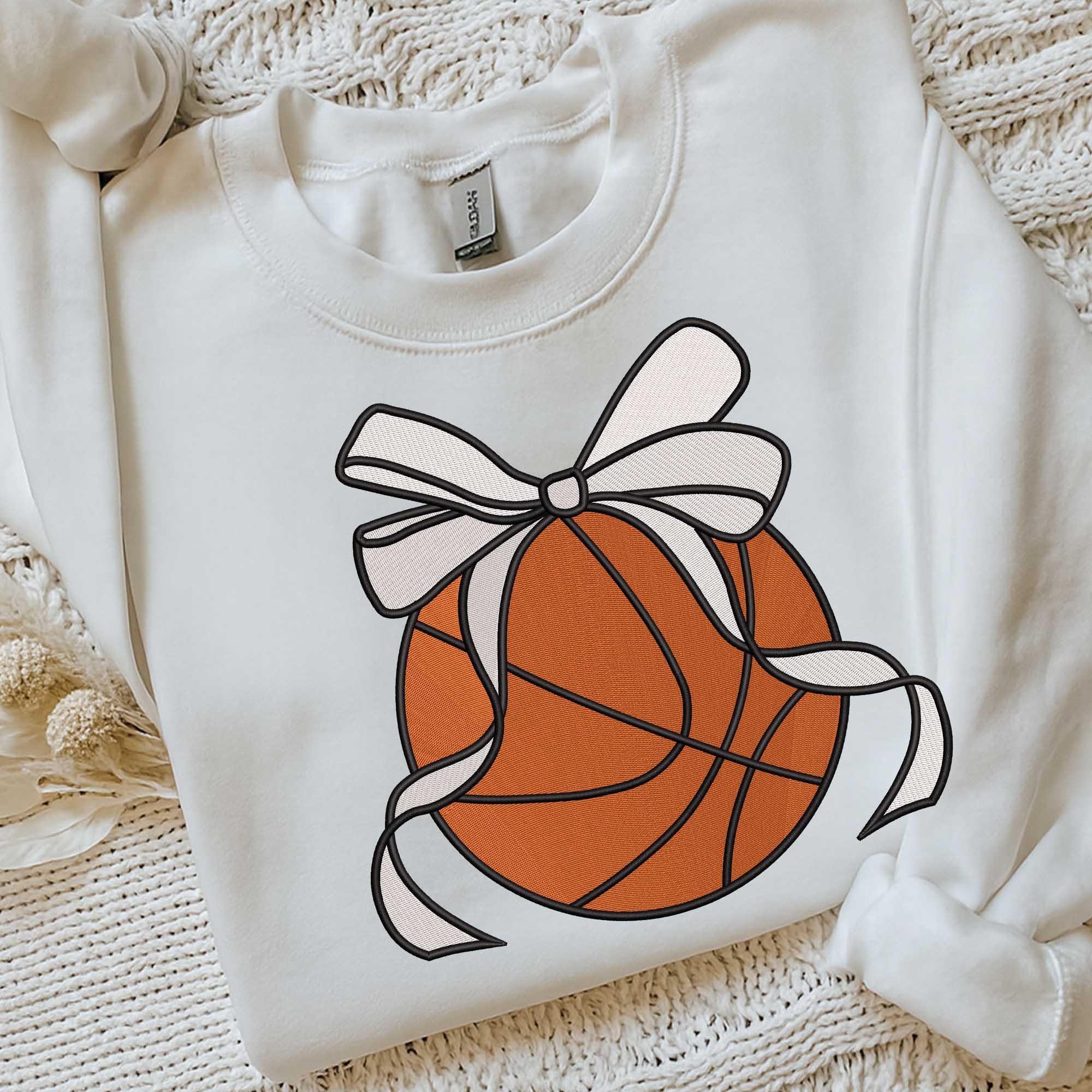 Basketball With Bow Embroidery Design, Cute Sports Ball Machine ...