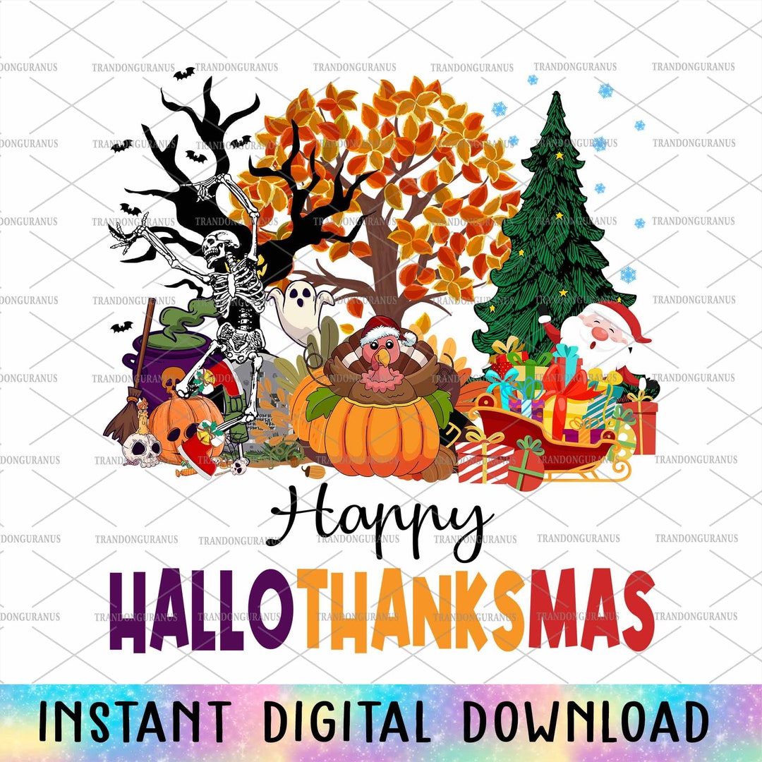Hallothanksmas Png Merry Christmas Halloween Png Pumpkin - Etsy