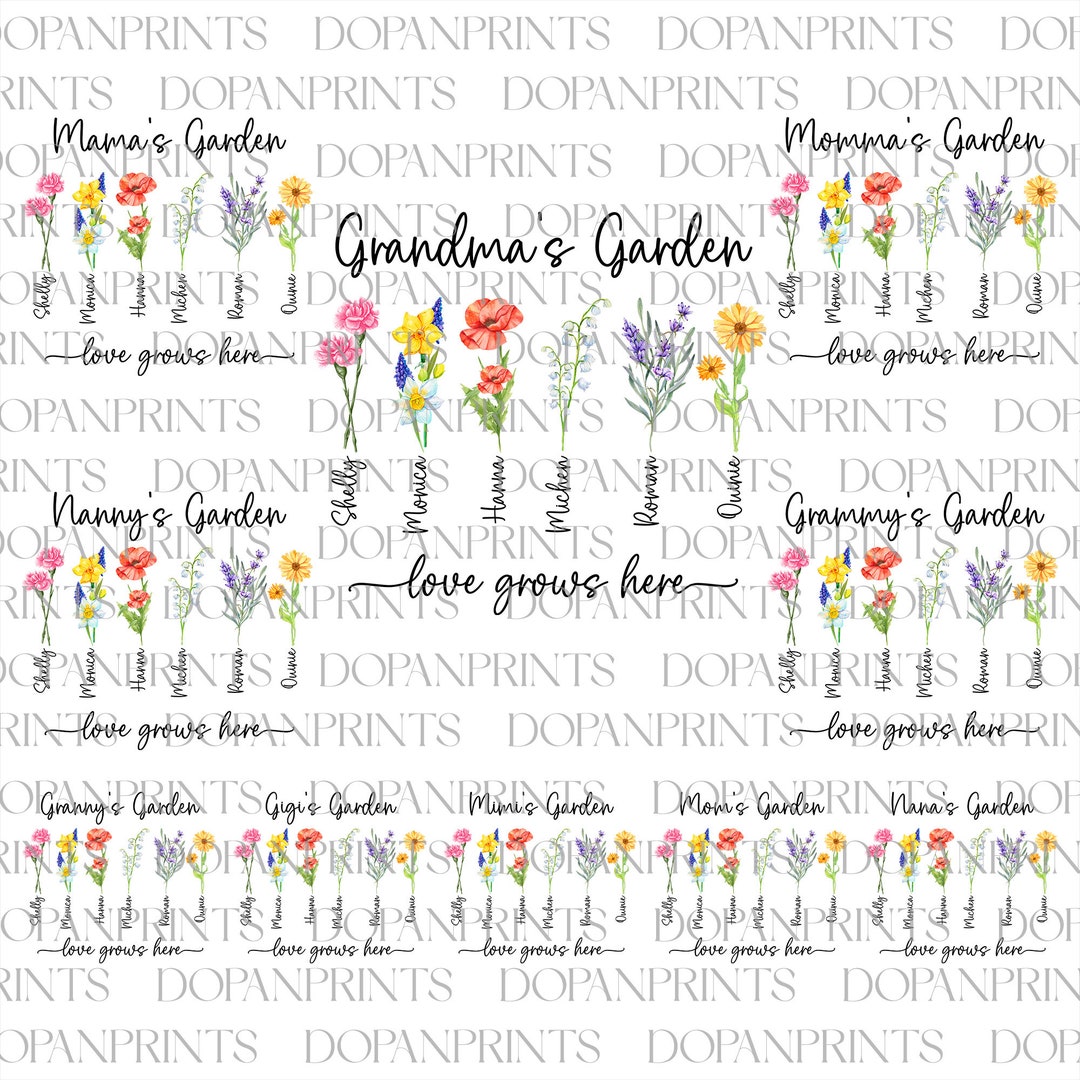 Bundle Personalized Grandma's Garden Png, Grandma Flower Png, Mother's ...
