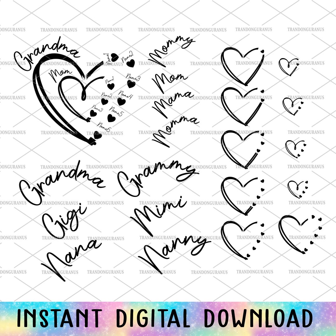 Bundle Custom Grandma Heart Svg, Customized Heart Svg, Mama Love Svg ...