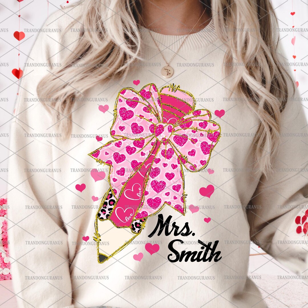 Custom Teacher Coquette Bow Pencil Png, Retro Teacher Gift, Valentines ...