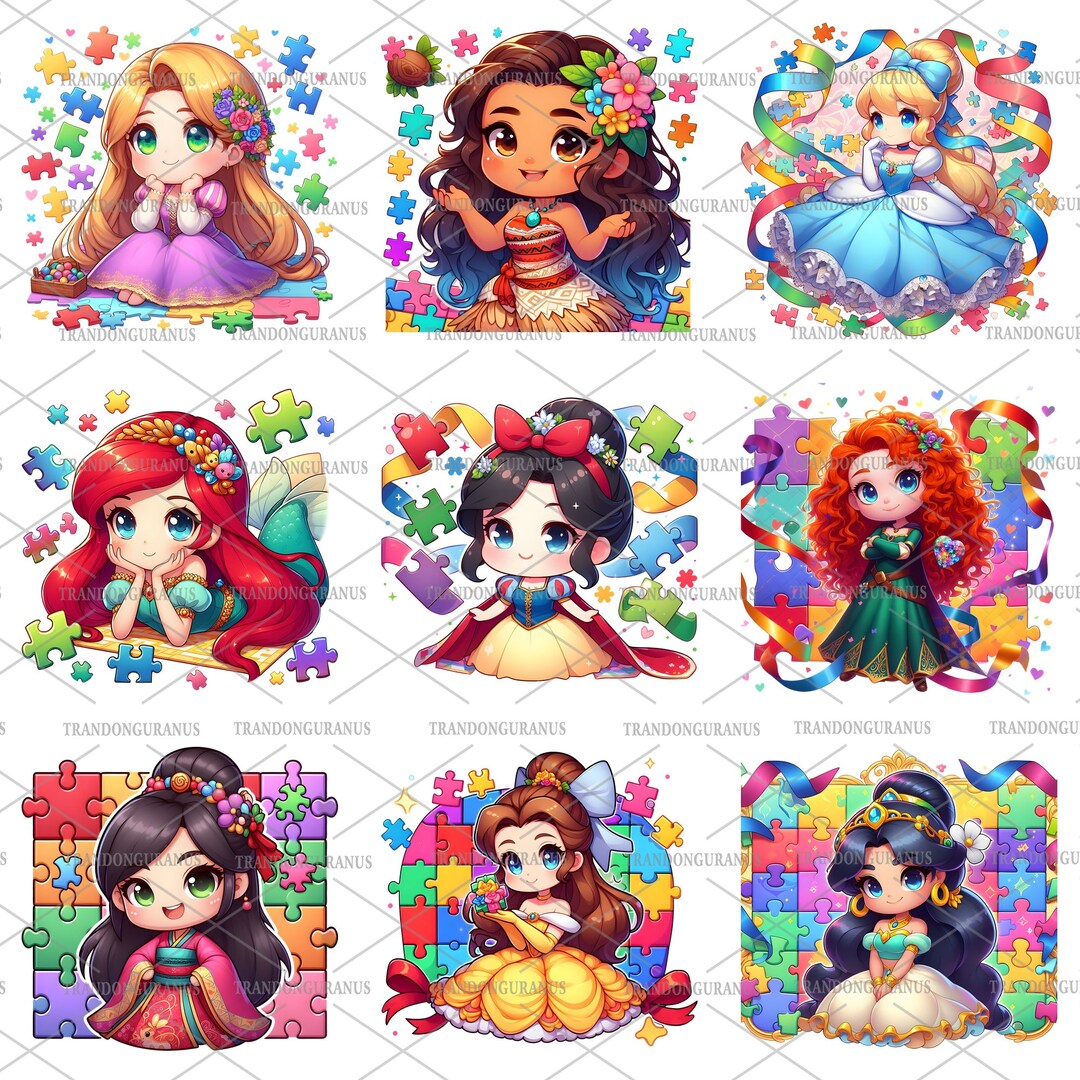 Bundle Princess Autism Png, Autism Awareness Png, Cartoon Autism Puzzle ...
