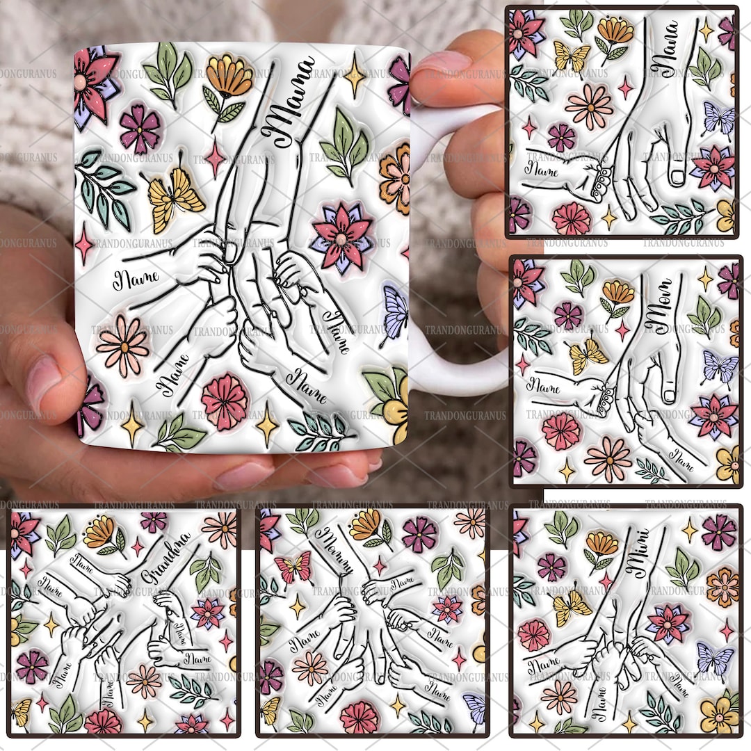 Bundle Custom up to 6 Kids Holding Moms Hand 3D Inflated Effect Mug Png ...