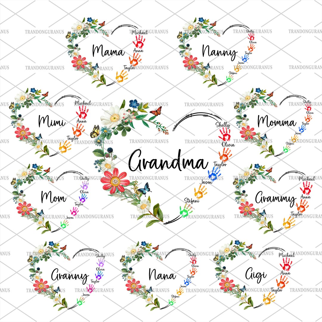 Bundle Custom Grandma Heart With Kids Name Png, Mama Love Png, Happy ...