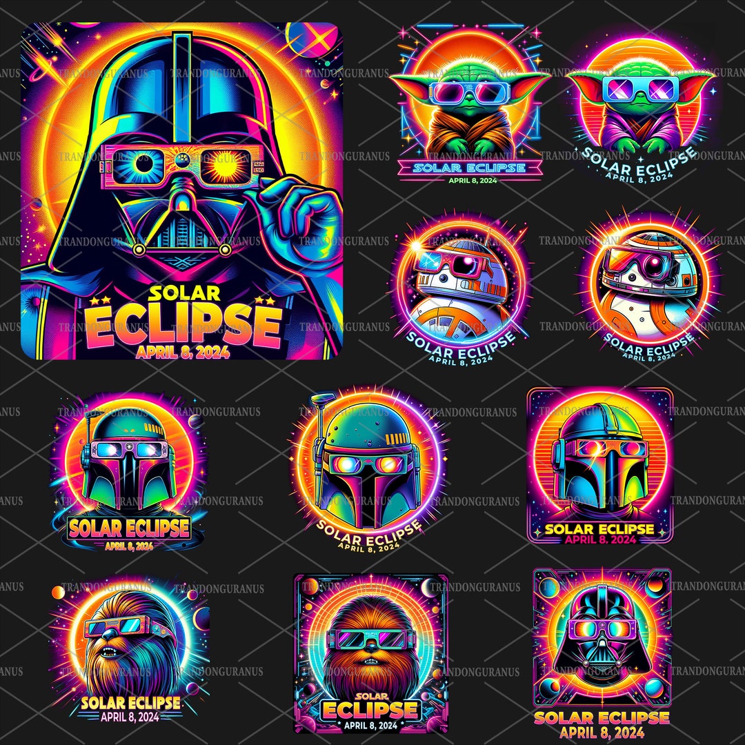 Bundle Cartoon Solar Eclipse Png, Total Solar Eclipse 2024 Png, Neon ...