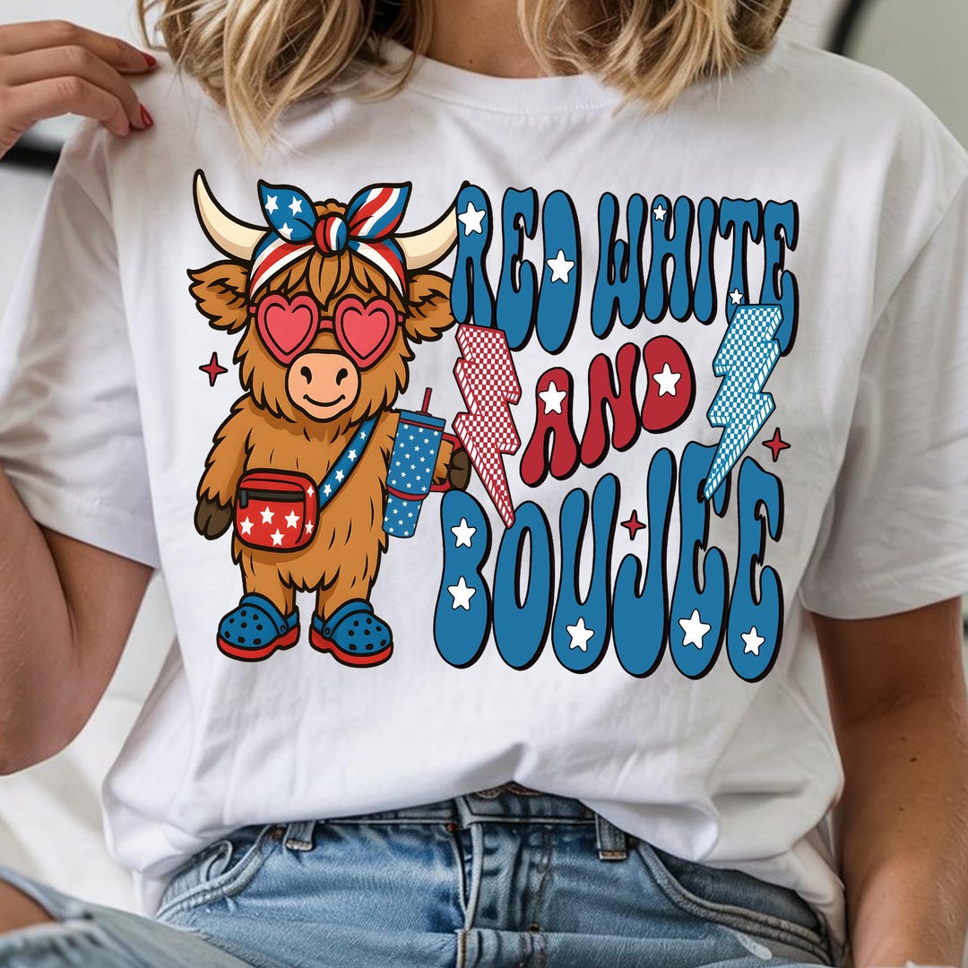 Red White and Boujee Png, Patriotic Highland Cow Design, Funny Cute ...