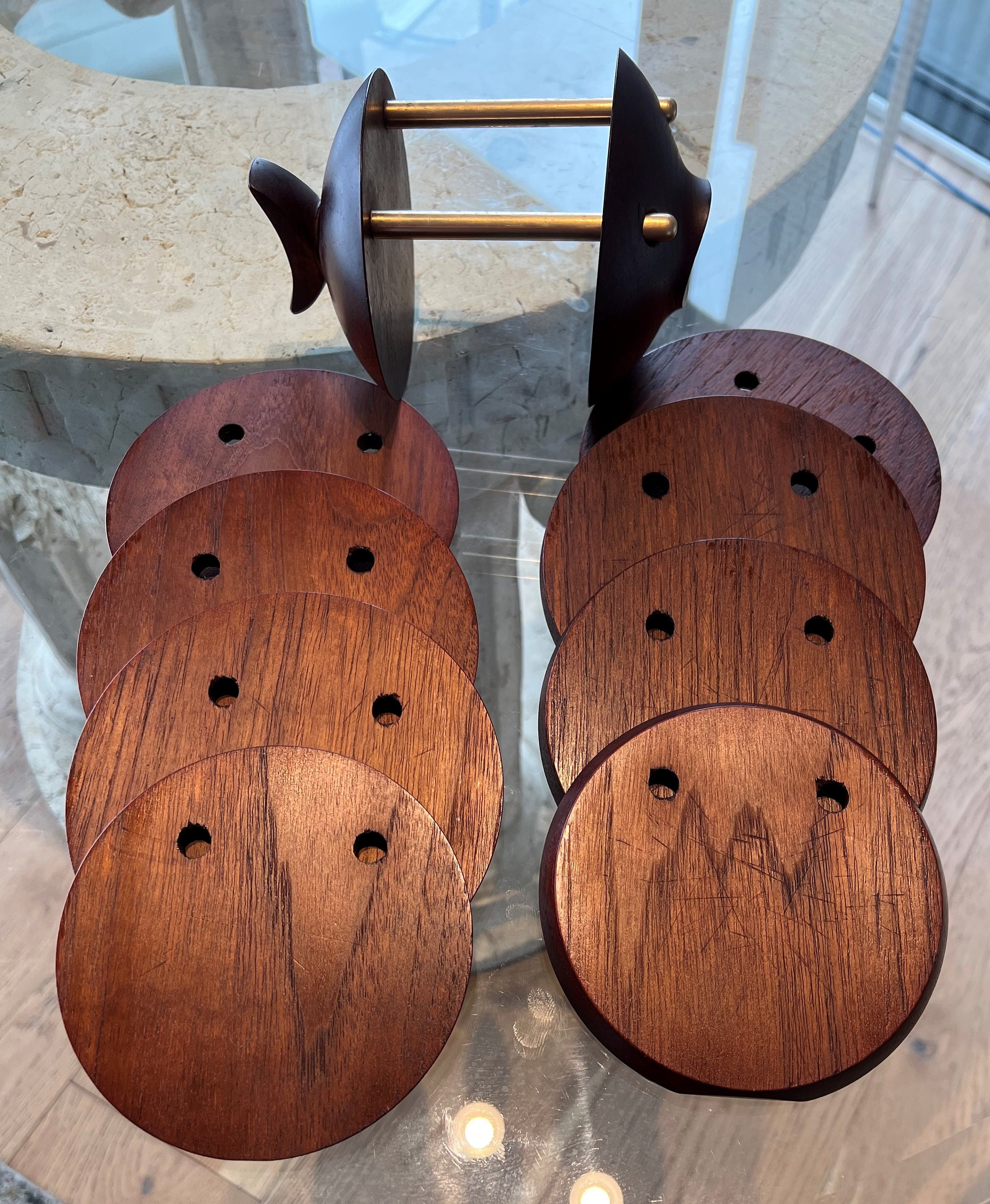 Vintage Ernst Henriksen Teak Fish Coaster Set - Etsy