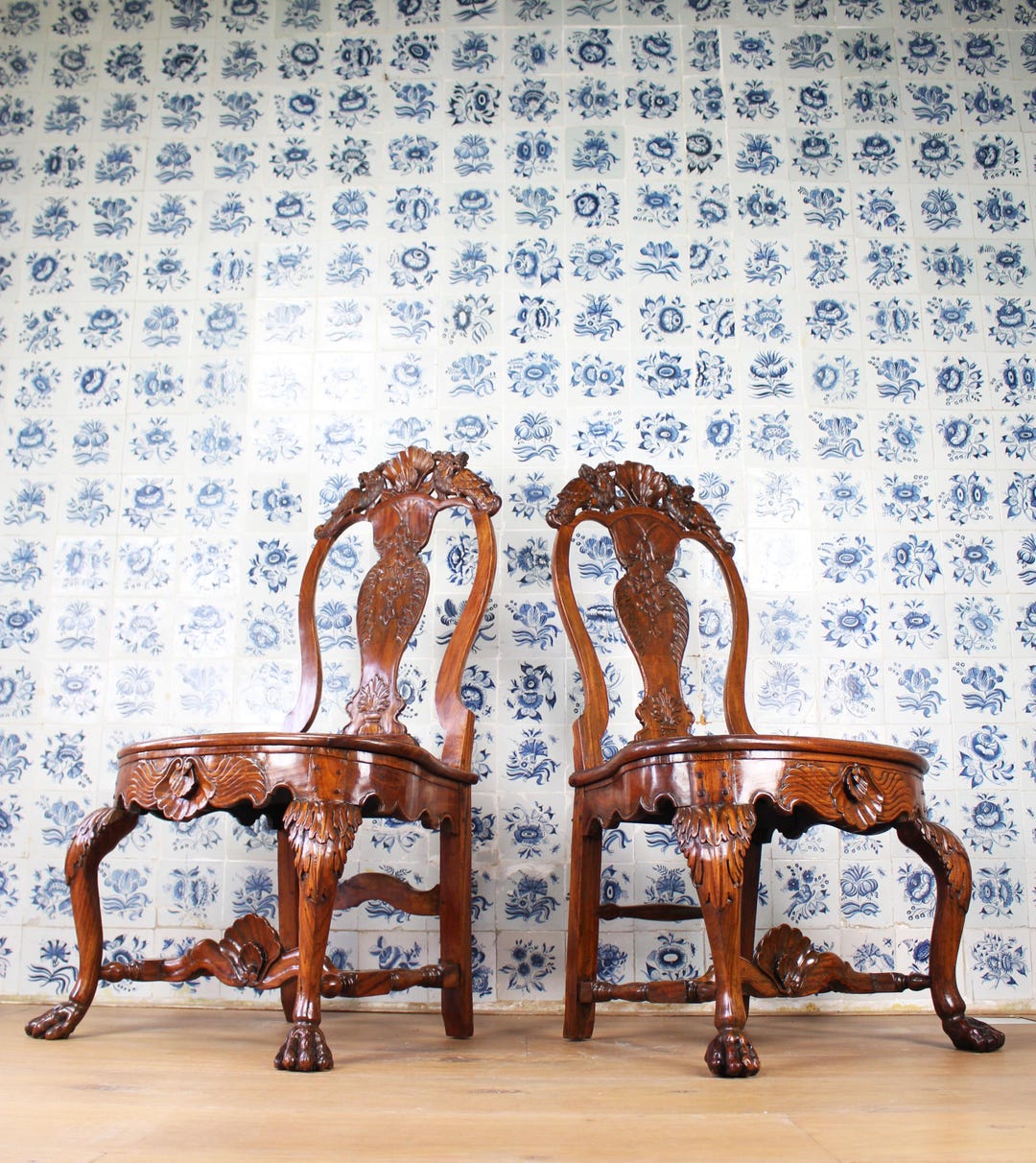 Antique Dutch Colonial Satinwood Chairs, Galle Ceylon, Carved Garuda ...