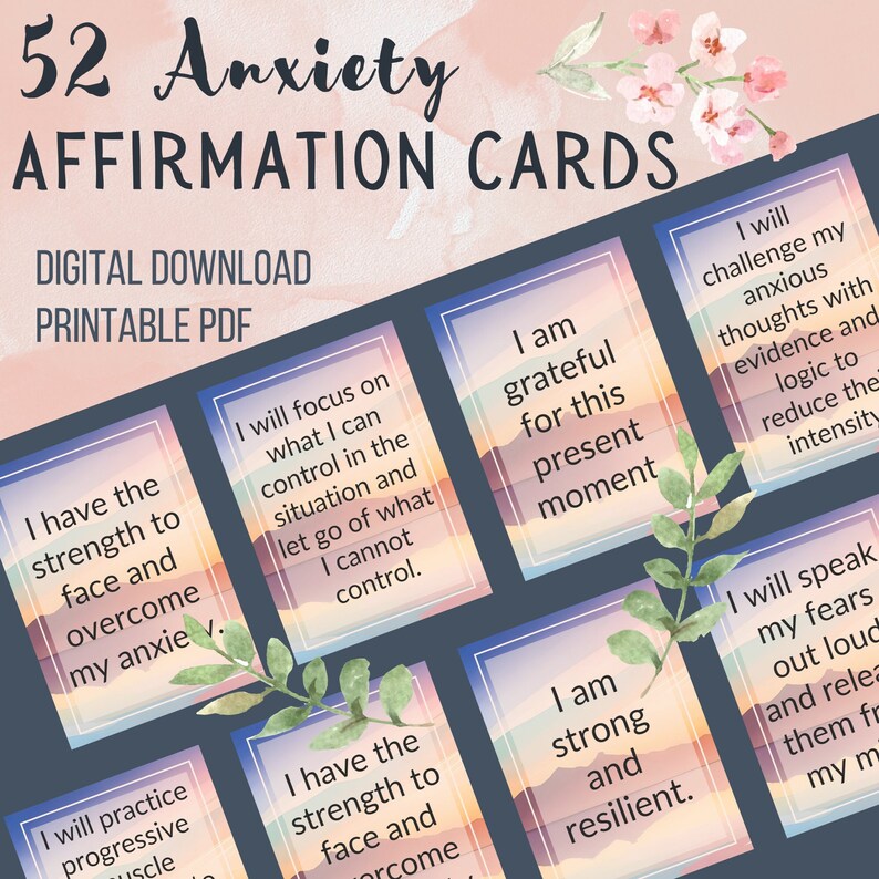 52 Printable Anxiety Affirmation Cards, Anxiety Affirmation, Anxiety ...