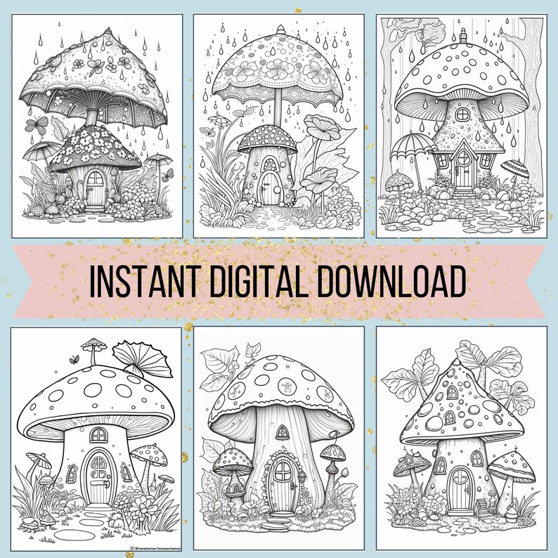 Printable Coloring Pages 25 Fairy Mushroom House Coloring - Etsy