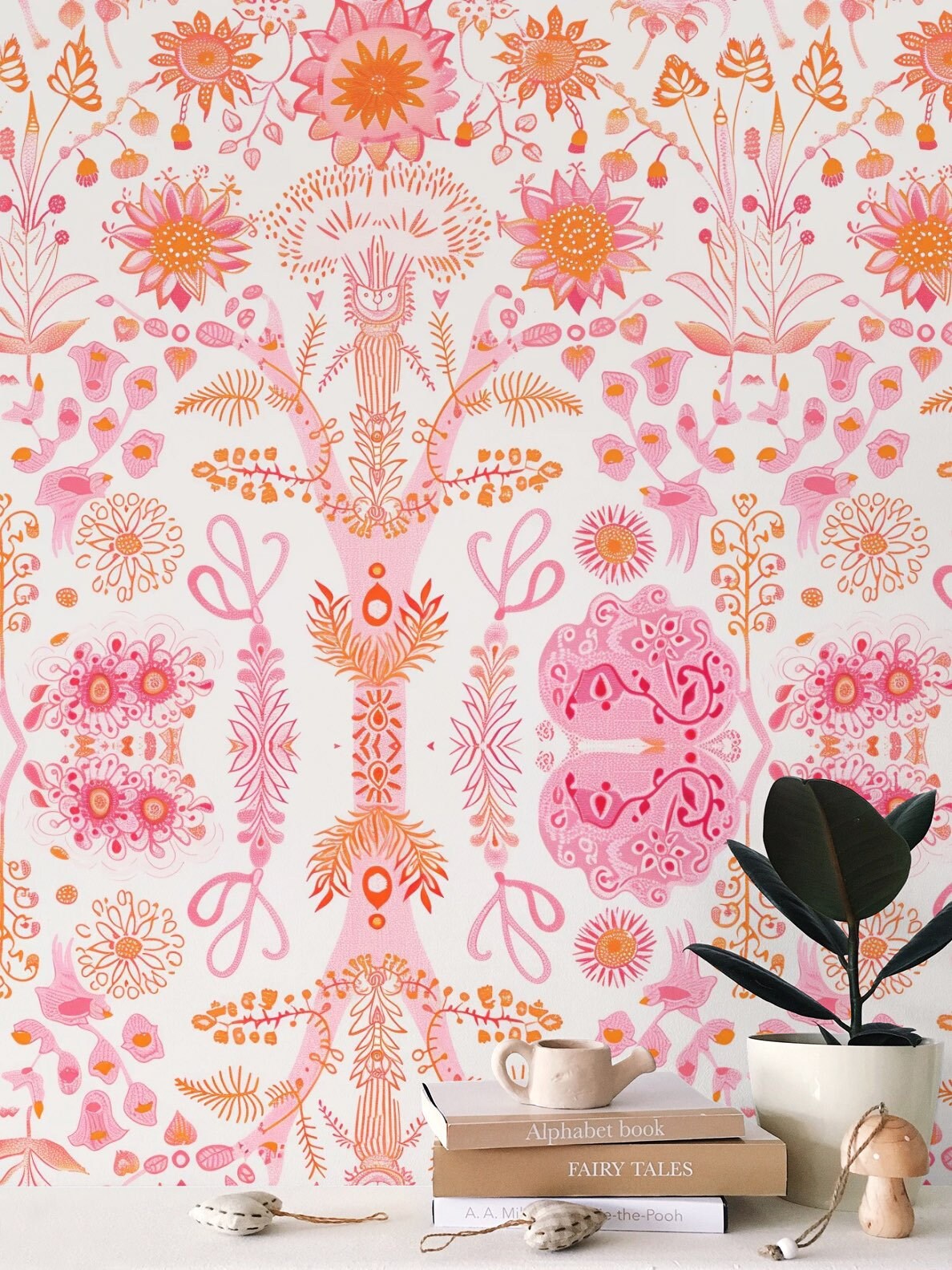 Peel and Stick Wallpaper Pink Floral Wallpaper Vintage Boho Floral ...