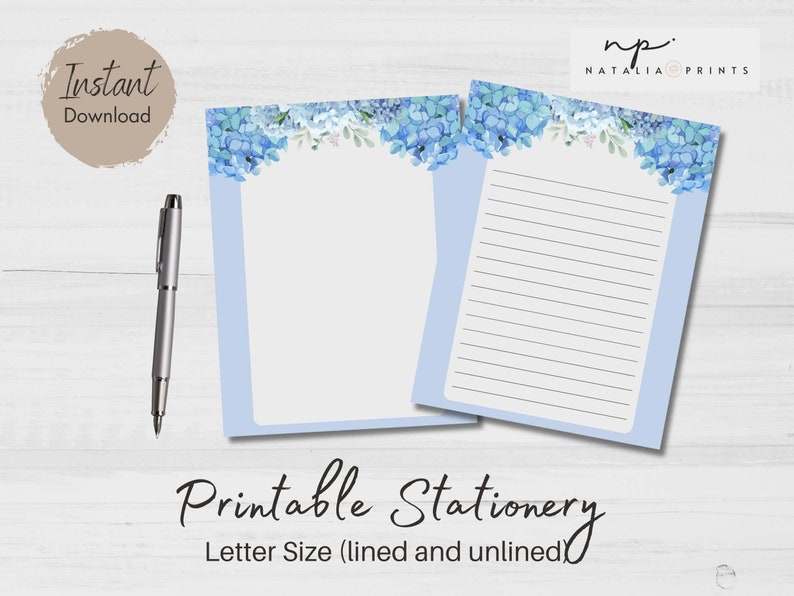 Printable Blue Hydrangea A4 and Letter Size Stationery or Journal Paper ...