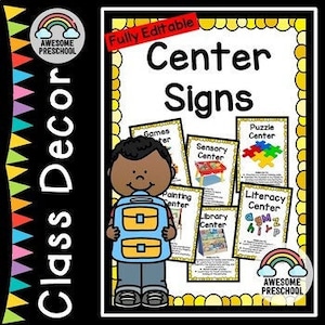Preschool Classroom Center Signs Yellow Bubbles - Back to School Fully ...
