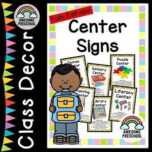 Preschool Classroom Center Signs Pastel Squares - Back to School Fully ...