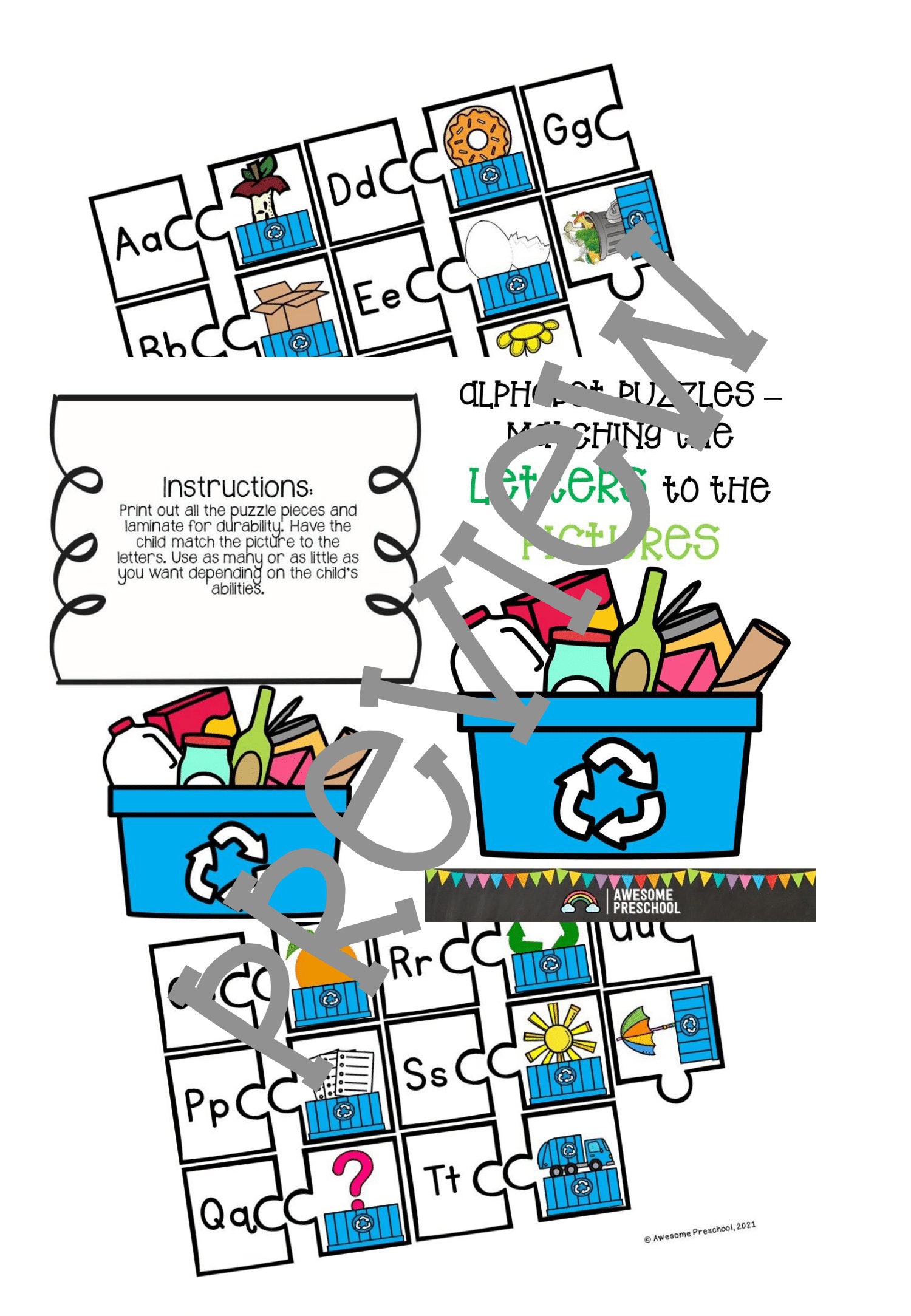 Creative Curriculum Recycle Study Letter Recognition and - Etsy