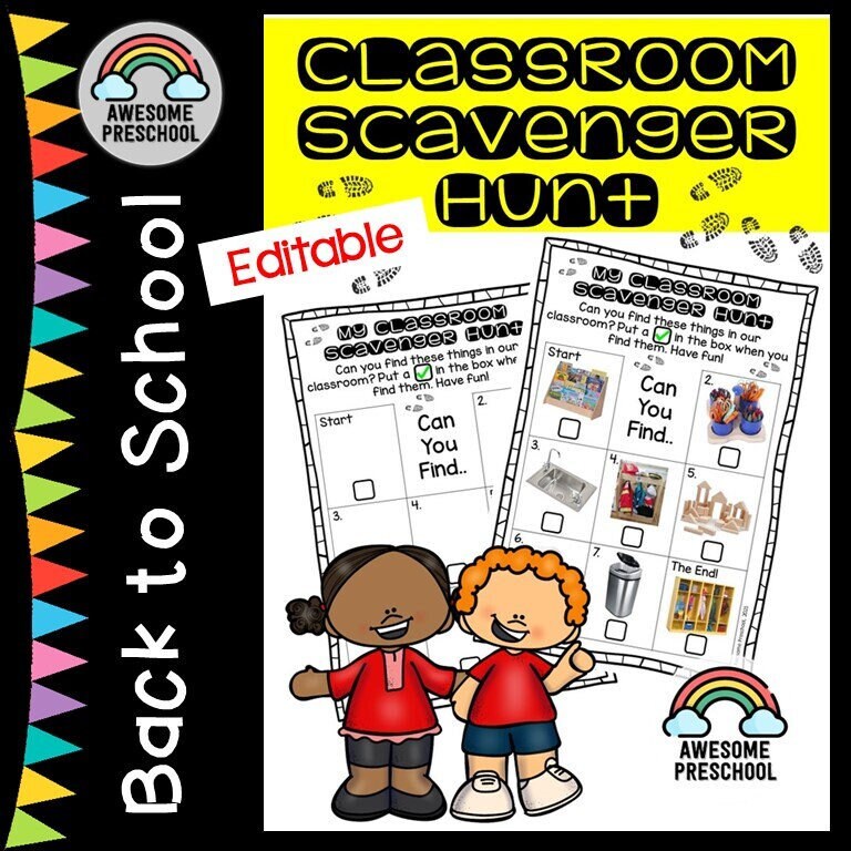 EDITABLE First Day of Preschool or Orientation- Classroom Scavenger ...