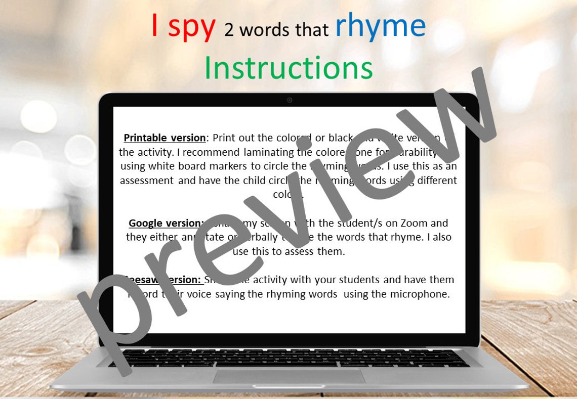 Preschool Digital & Printable Literacy Activities I Spy RHYMING Words ...