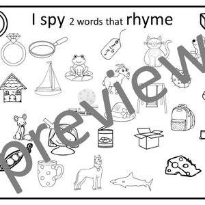 Preschool Digital & Printable Literacy Activities - I Spy RHYMING Words ...