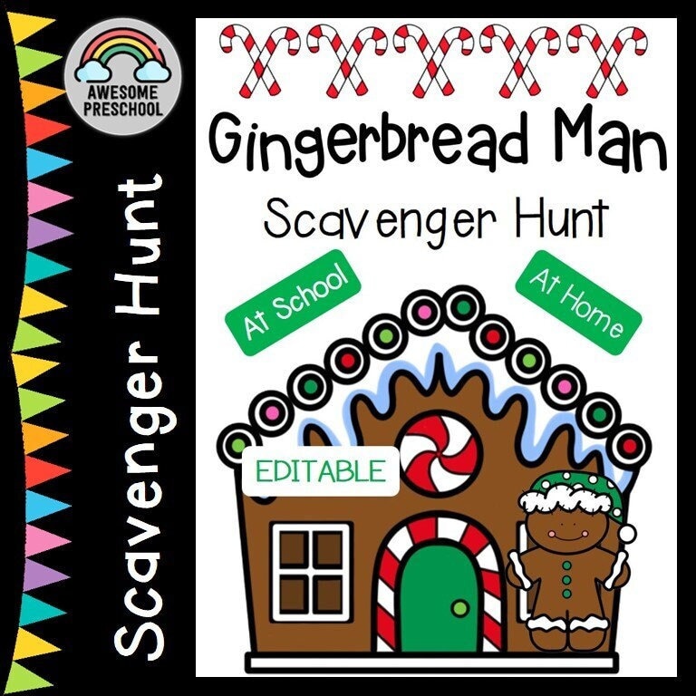 Gingerbread Man Scavenger Hunt - School and Home Versions - Editable ...