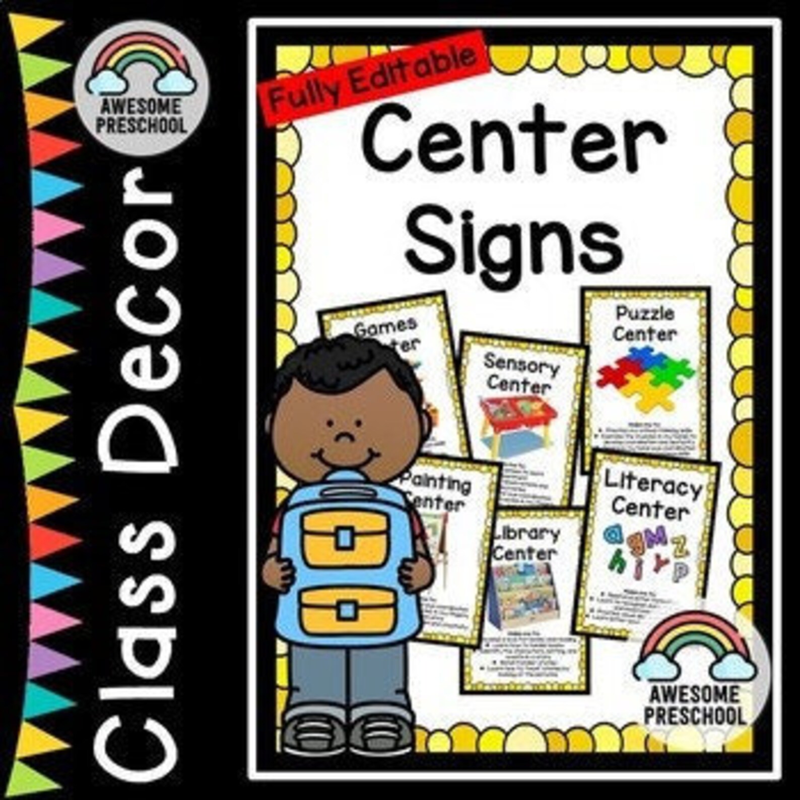 Preschool Classroom Center Signs Yellow Bubbles - Back to School Fully ...