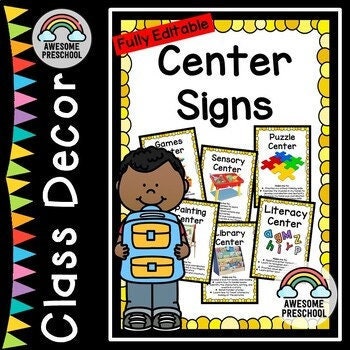 Preschool Classroom Center Signs Yellow Bubbles - Back to School Fully ...