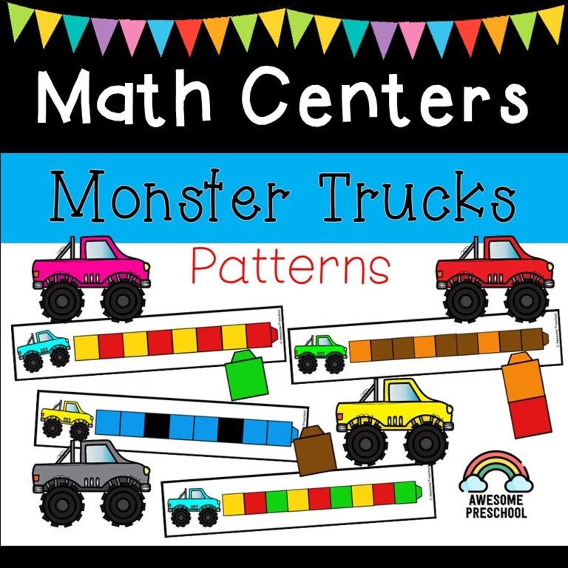 Monster Trucks Unifix Cube Patterns - Math Centers, Preschool ...