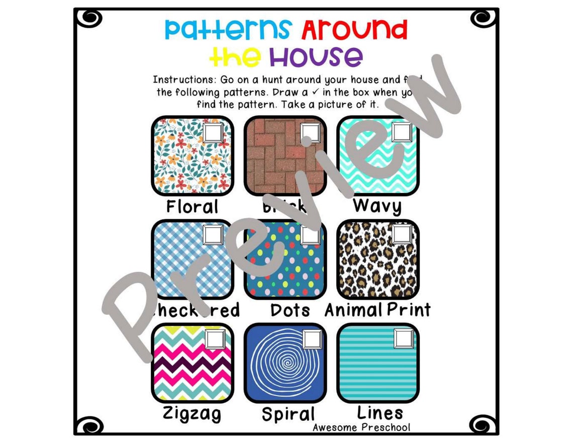 Patterns Around the House Hunt - Preschool Math Activity - Etsy