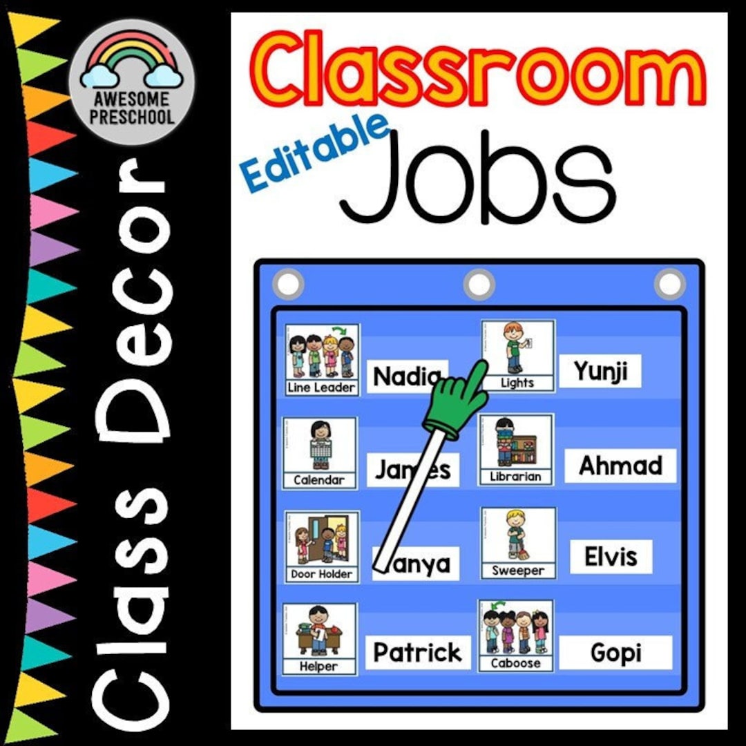 Fully Editable Classroom Jobs - Job Chart - Fun Classroom Decor - Etsy