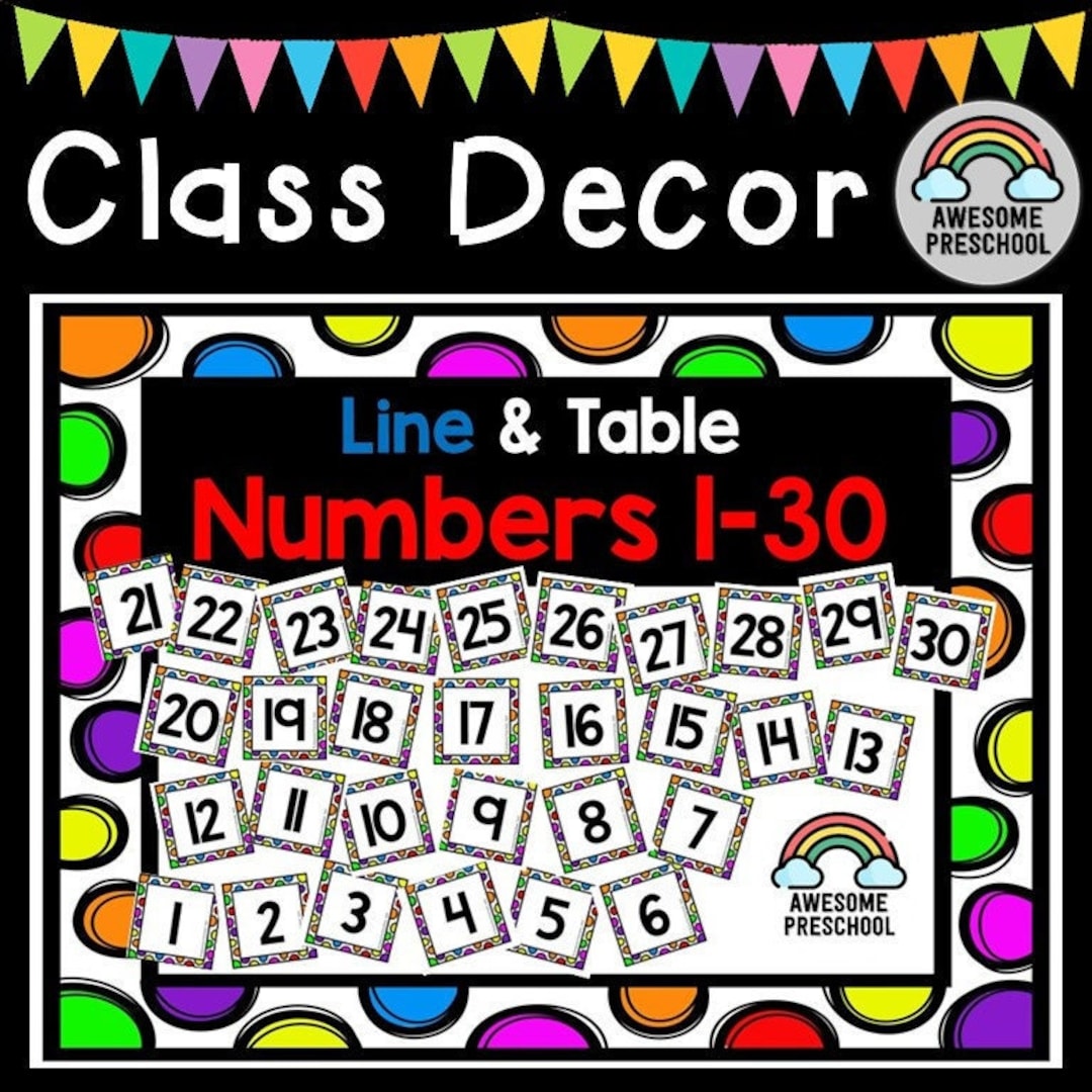 Number Cards 1-30. Line up Cards- Back to School. - Etsy