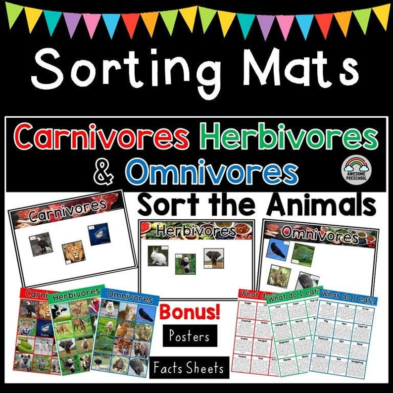 Carnivores, Herbivores, and Omnivores Sorting Mats With Fact Sheets - Etsy
