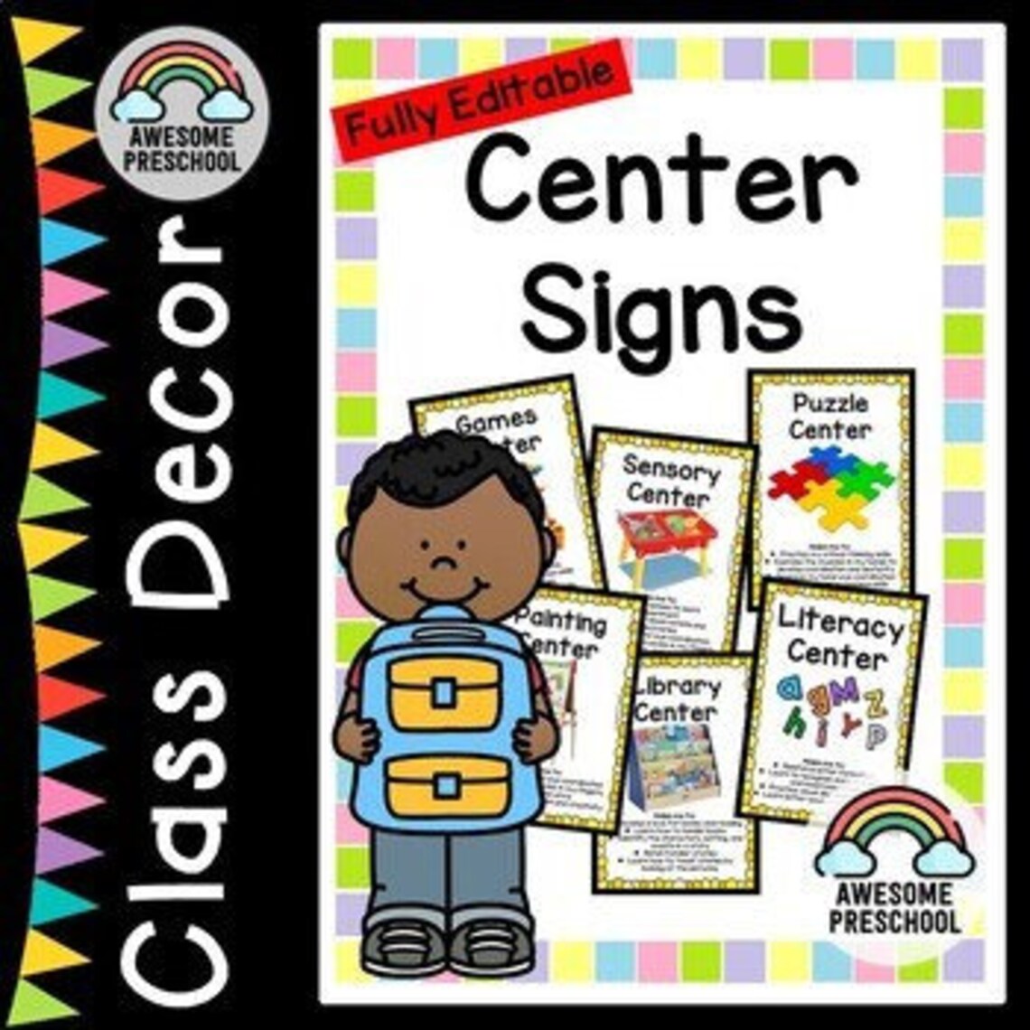 Preschool Classroom Center Signs Pastel Squares - Back to School Fully ...