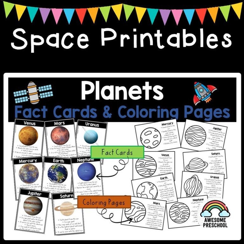 Solar System, Space - Planet Facts Posters & Coloring - Preschool ...