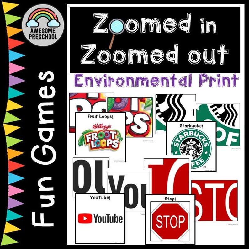 Zoom in Zoom Out - Environmental Print Guessing Game . Visual Learning ...