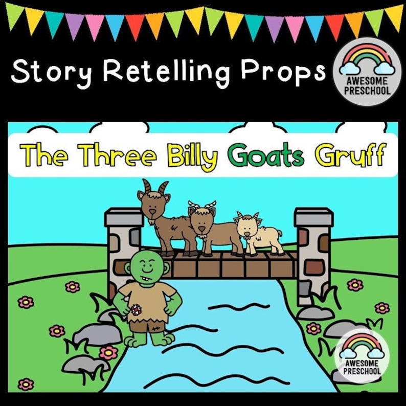 The Three Billy Goats Gruff- Retelling Story Props and Sequencing ...