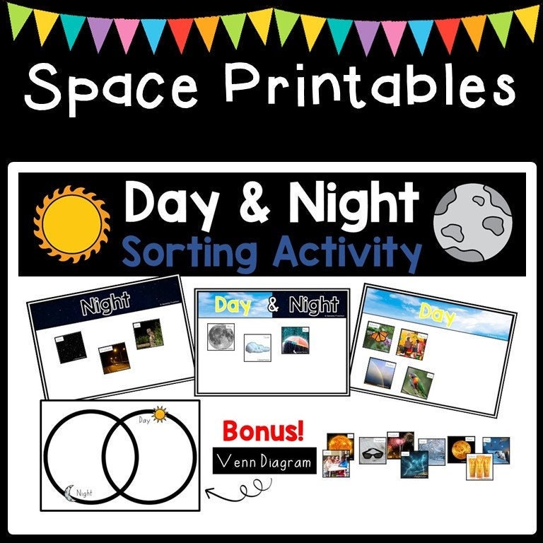 Day & Night Sorting Mats and Venn Diagram - Preschool, Kindergarten - Etsy
