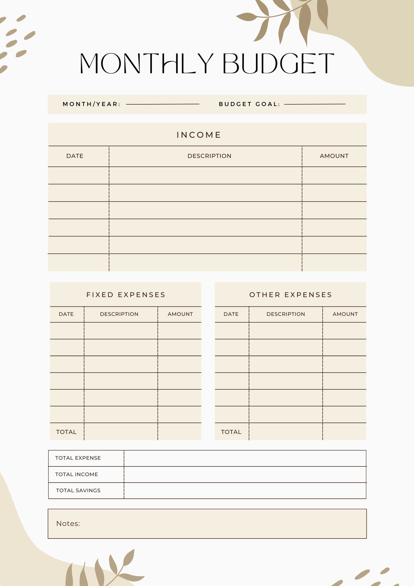Beige Monthly Budget Planner - Etsy
