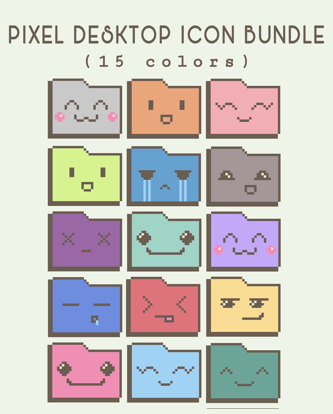 15 Cute Pixel Emoticon Desktop Icon Folder Bundle - Etsy