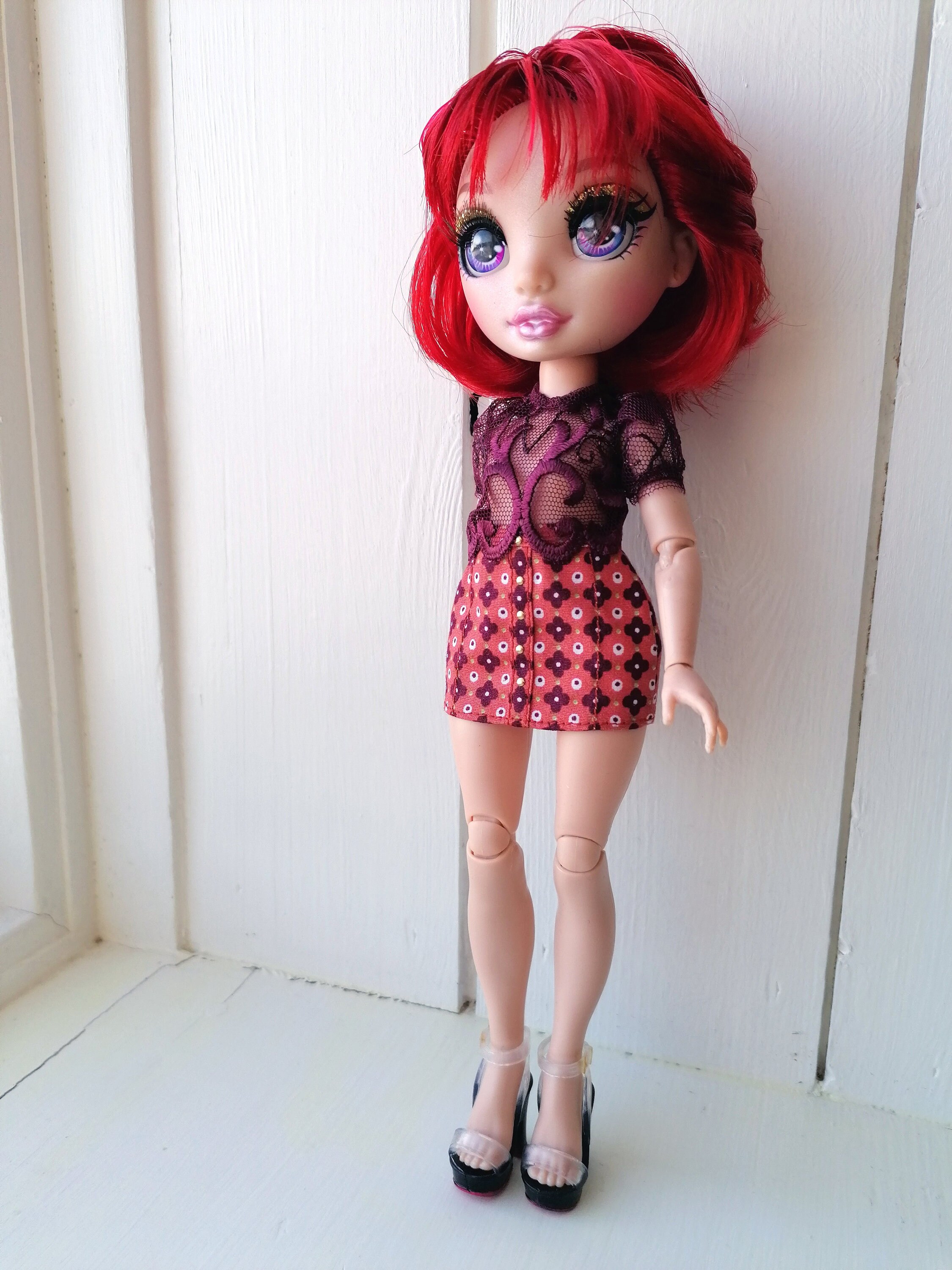 Rainbow High Outfit Embroidered Purple Top, Red Pattern Vest and Skirt ...