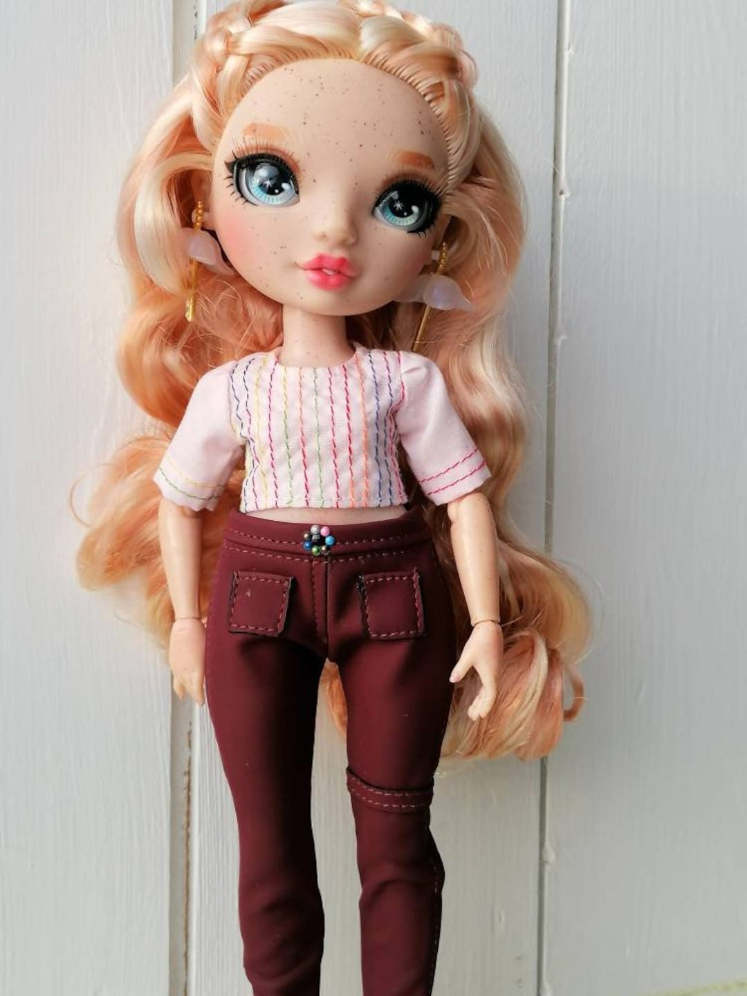 Rainbow High Outfit Pink Top With Burgundy Red PVC Pants Detailed With ...